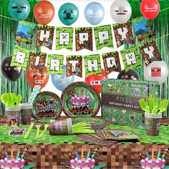 Pixel | Party Supplies | Nib Minecraft Themed Pixel Birthday Party Kit ...